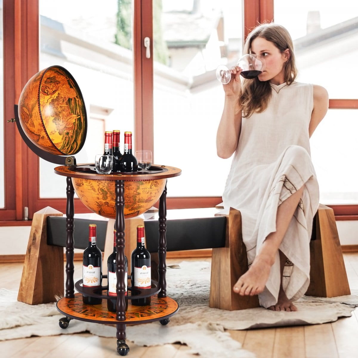 Barek globus na alkohol w stylu vintage brązowy